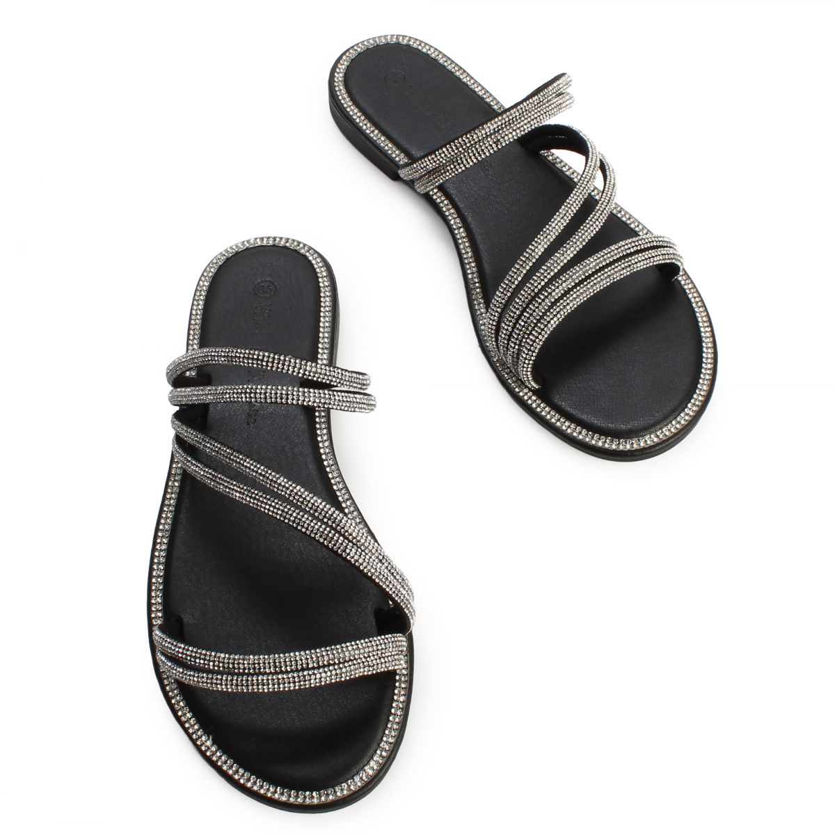 SOLE LA VIE Jaydra-01 Flat Rhinestone Sandal JAYDRA-01-BKSV - Karmaloop