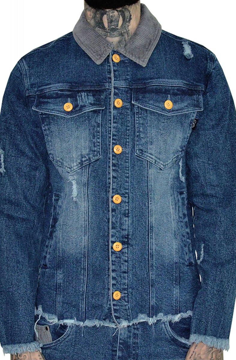 THE HIDEOUT CLOTHING Blessed Denim Jacket (Cloud Grey/Dark Wash) HO20 ...