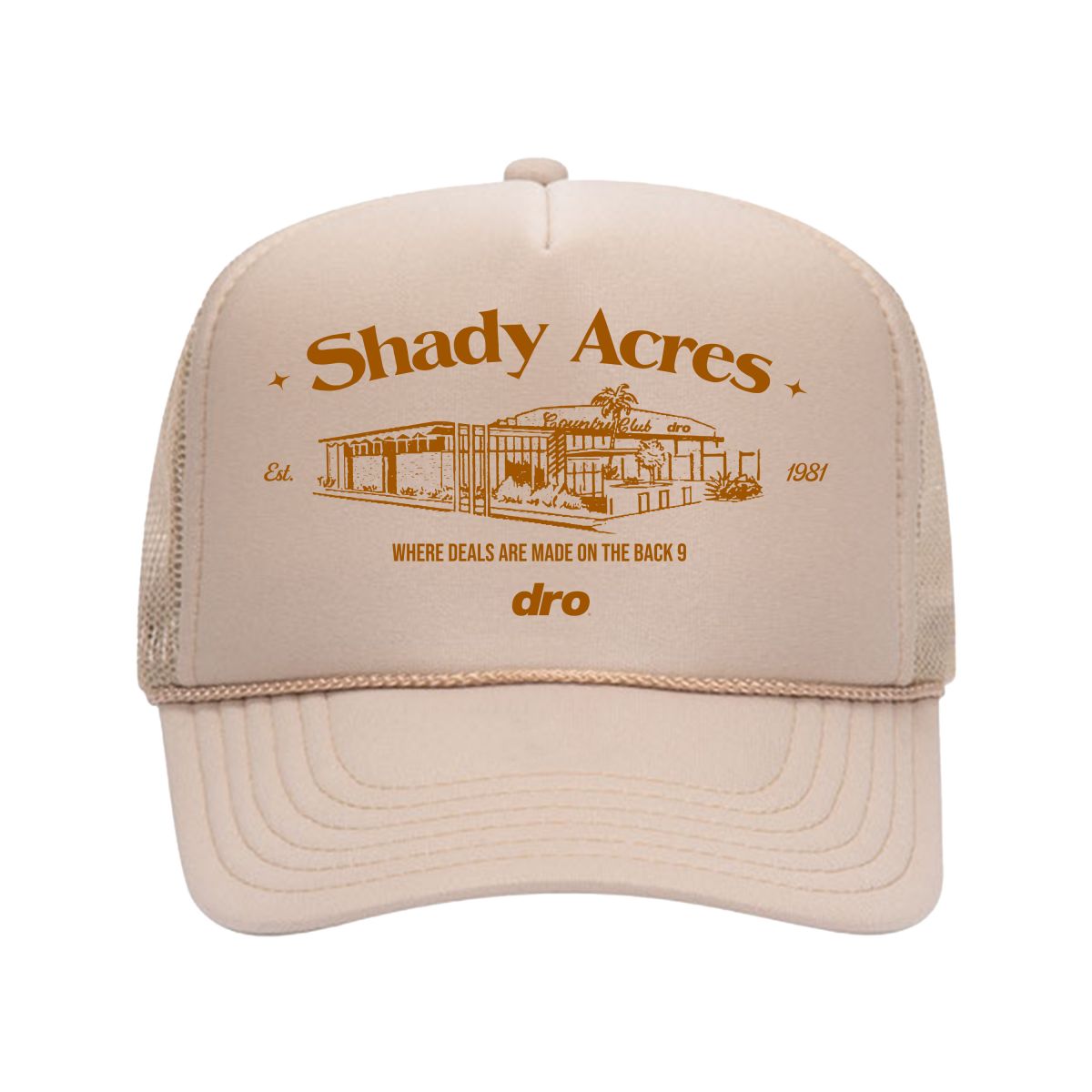 DRO Shady Acres Trucker Hat Khaki TRUCK-SHADYACRES-KHAKI - Karmaloop