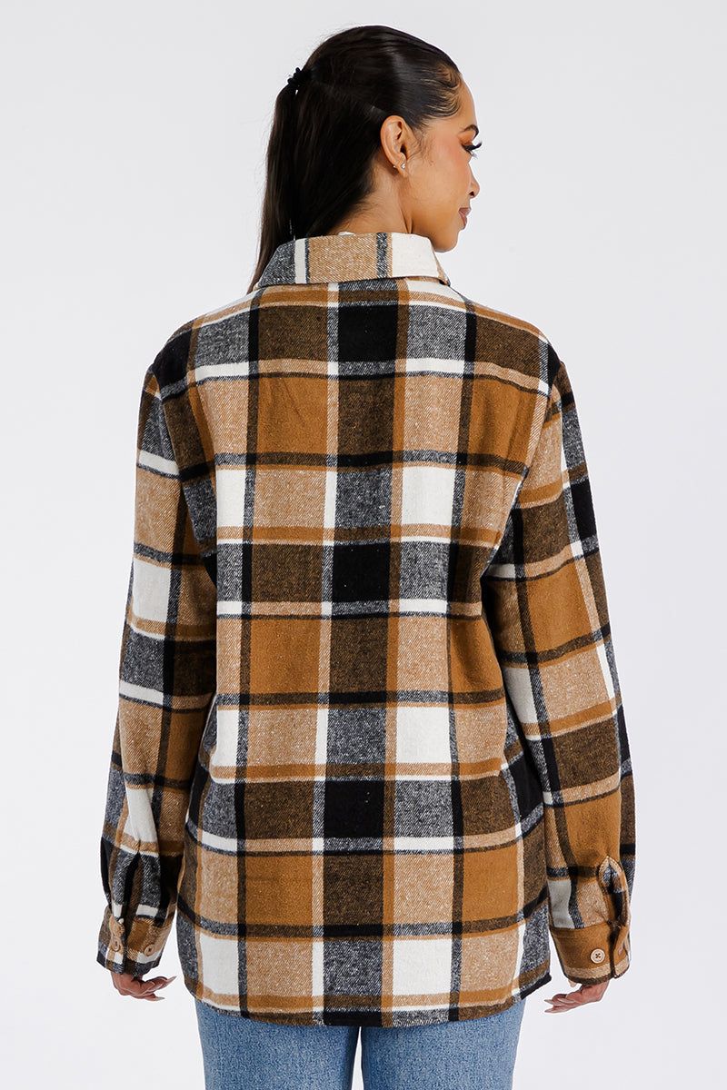 WEIV Boyfriend Oversized Soft Flannel Shacket FL102-ALMOND - Karmaloop
