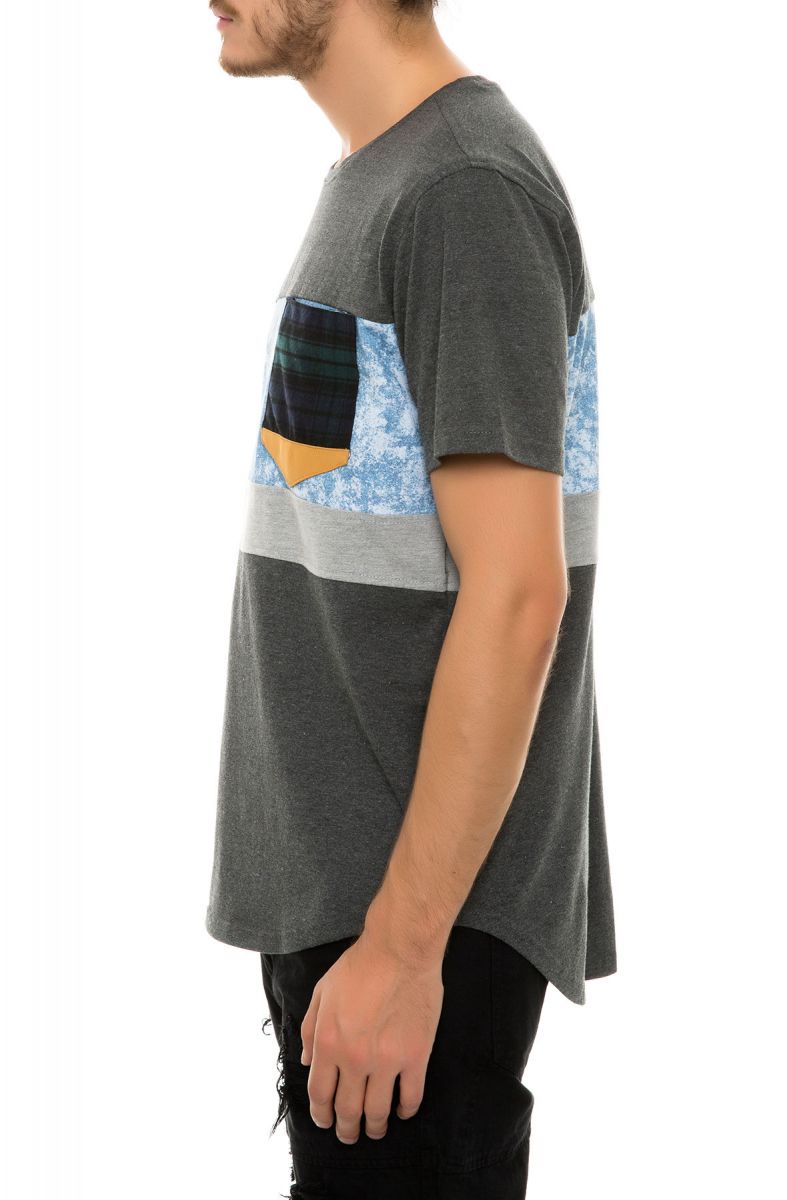 ALLSTON OUTFITTER The Acid Wash Denim & Jersey Cut Block Tee in Dark ...