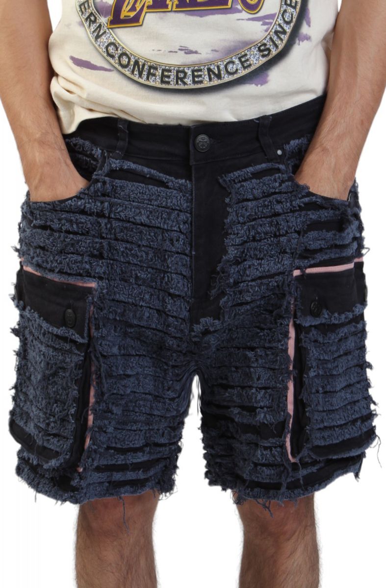 LIFTED ANCHORS Shredded Denim Cargo Shorts LASM24-22 - Karmaloop
