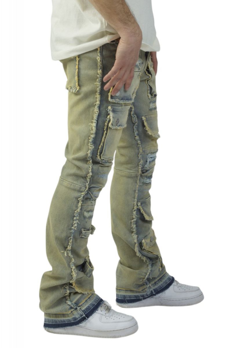 FIRST ROW Utility Cargo Stacked Jeans FRP3011-LST - Karmaloop