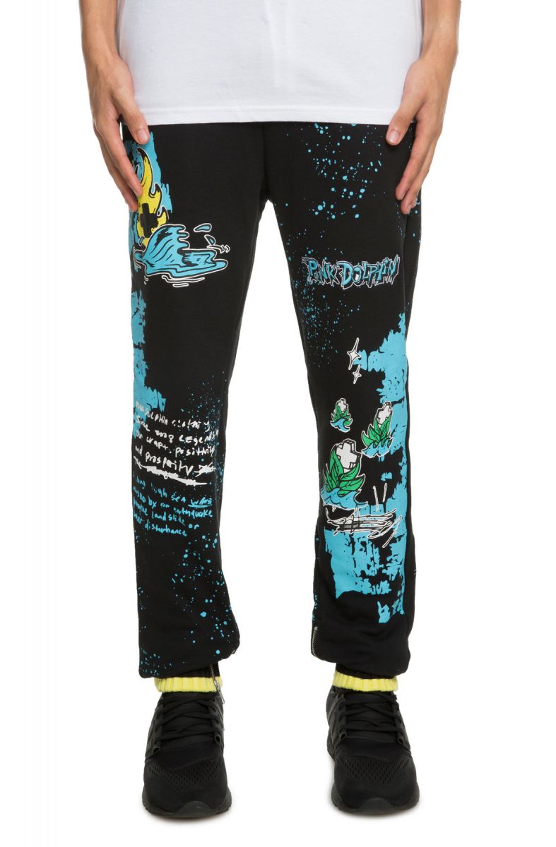 PINK DOLPHIN The Drip Drip Sweatpants in Black AF21807DDPBL - PLNDR