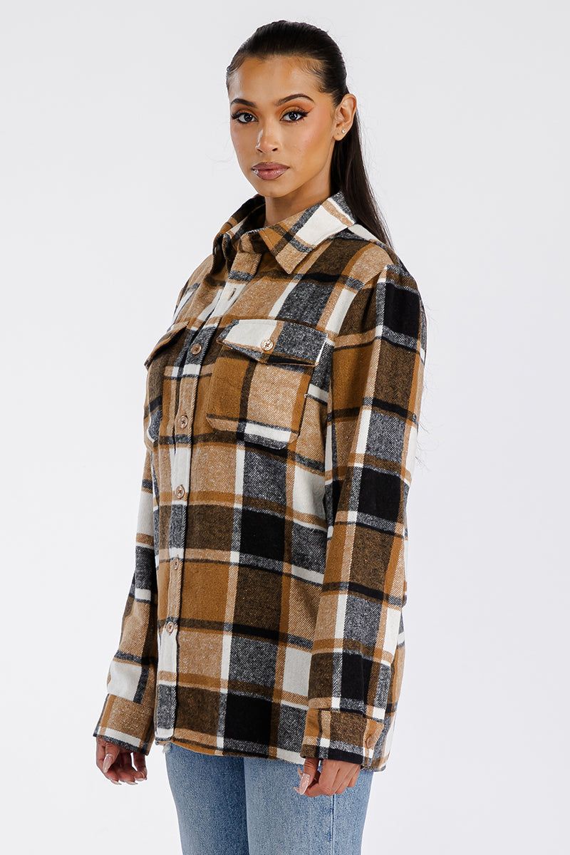 WEIV Boyfriend Oversized Soft Flannel Shacket FL102-ALMOND - Karmaloop