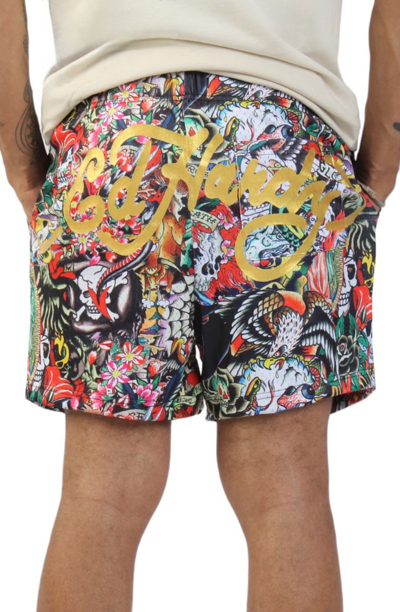 ED HARDY Tattoo Collage Mesh Shorts EHM8004-1 - Karmaloop