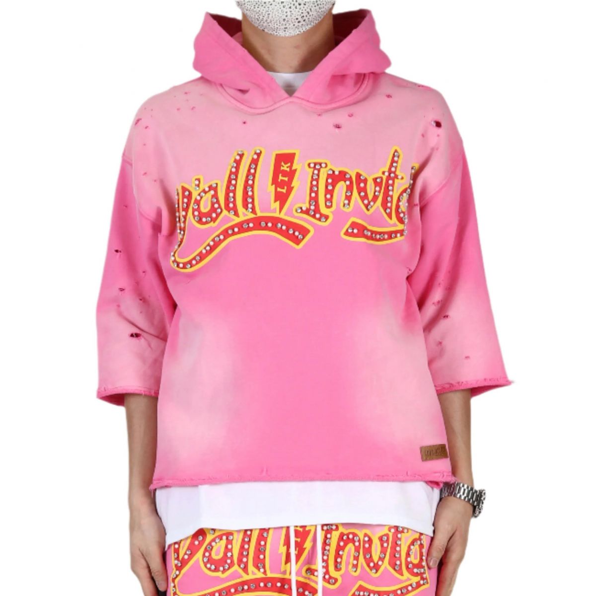 KLEEP DARIUS French Terry 3/4 Sleeve Crop Top Pullover Hoodie KSF-6810 ...