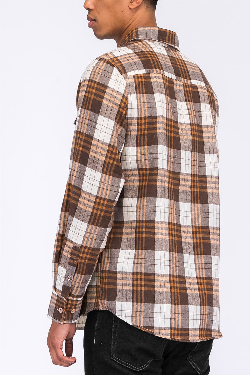 WEIV Long Sleeve Checkered Flannel FL104-SANDBROWN2 - Karmaloop