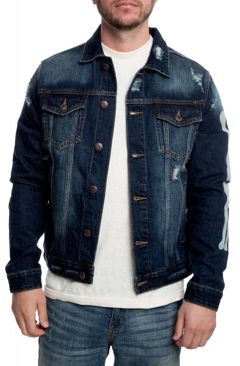 FOREIGN LOCALS Spinal Denim Jacket in Dark Blue FL-190520DKBL - Karmaloop
