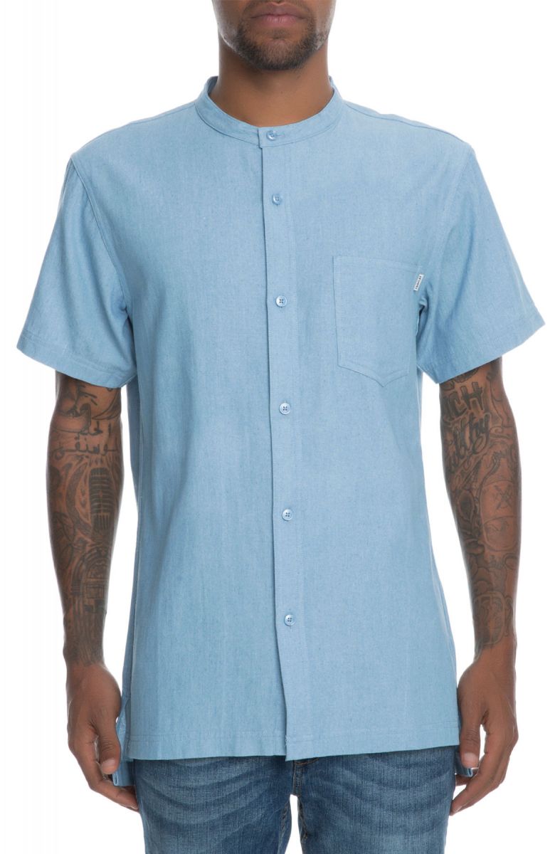 The Harshel Monk Collar SS Shirt in Light Chambray The Harshel Monk Collar SS Shirt in Light Chambray