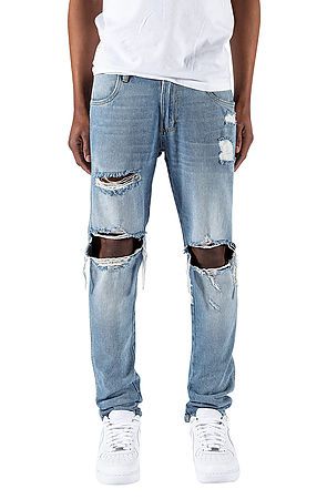 ENSLAVED Distressed Ripped Tapered Denim Jeans K1TAPVIN - Karmaloop