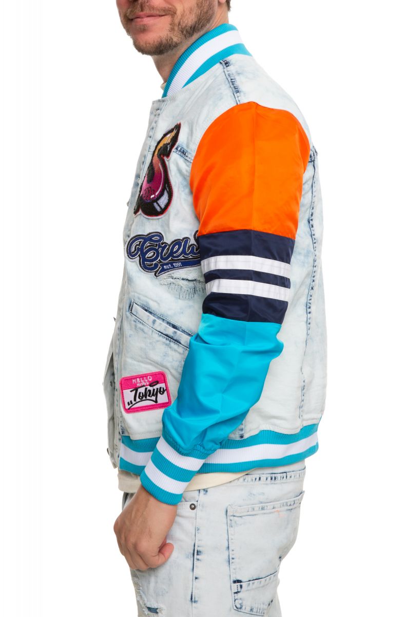 SMOKE RISE Denim Varsity Jacket JJ20124-ICLDBL - Karmaloop