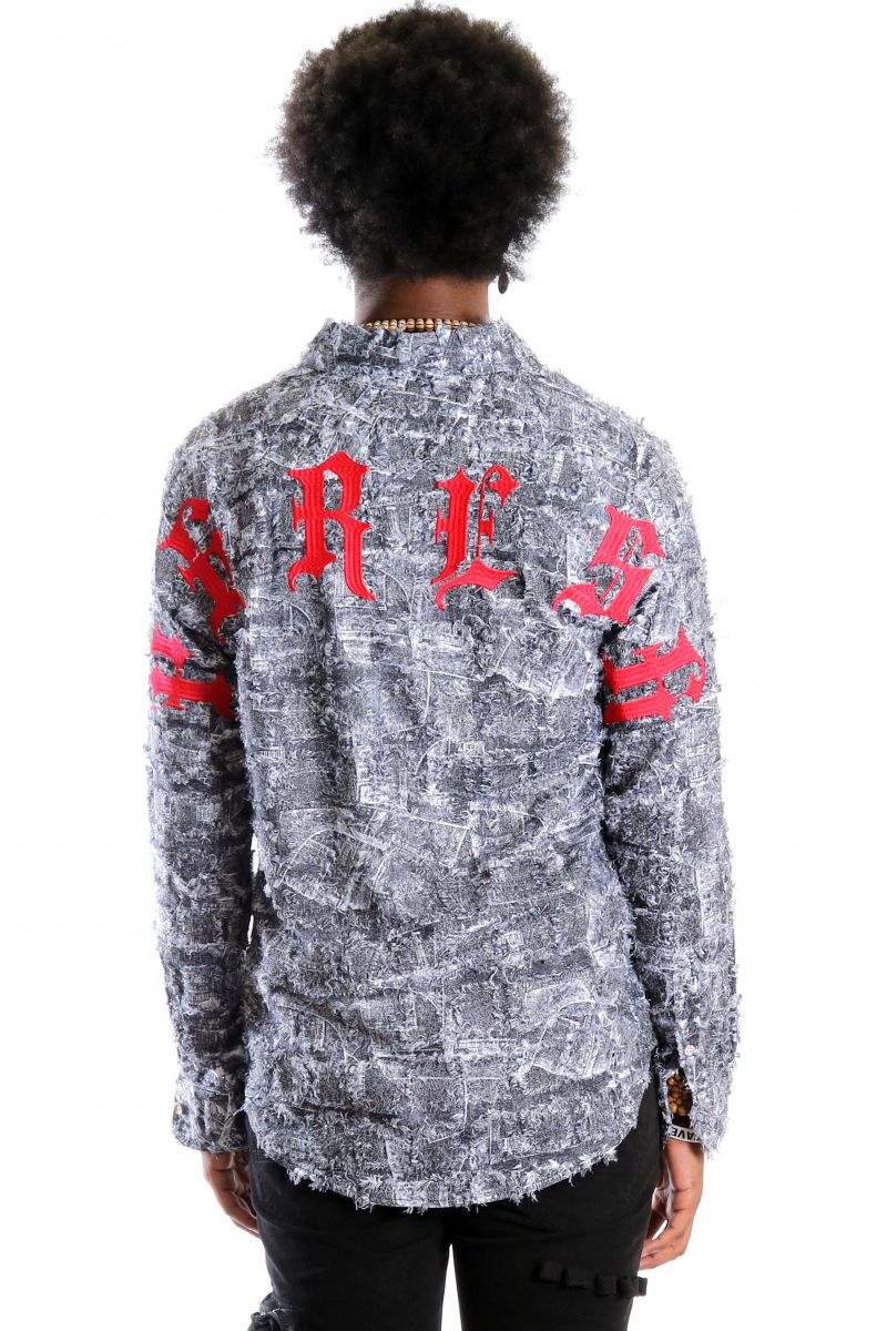 KLEEP Yeti Men's ripped & repaired button down shirt KLP-086EA4 - Karmaloop