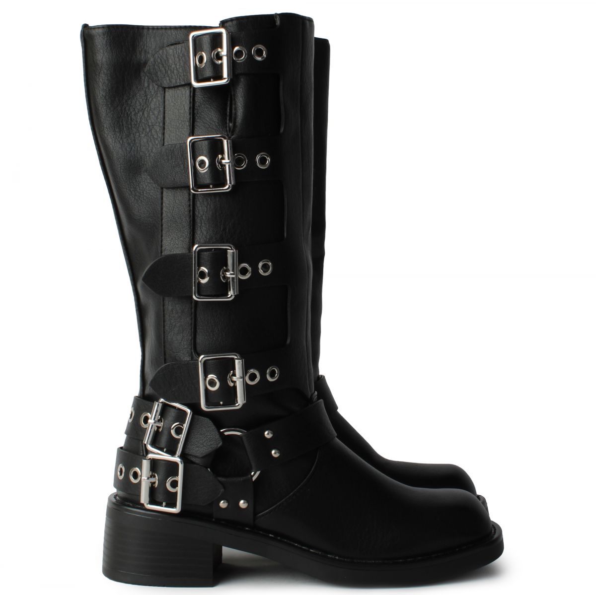 AZALEA WANG Buckle Block Heel Boot BUCKLEDUP-BLK - Karmaloop