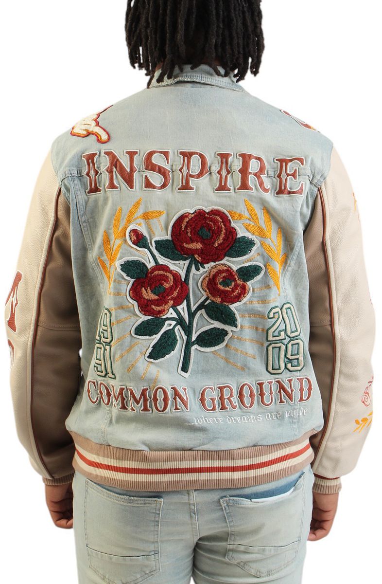 SMOKE RISE Inspire Denim Varsity Jacket JJ25145SK-SEV - Karmaloop