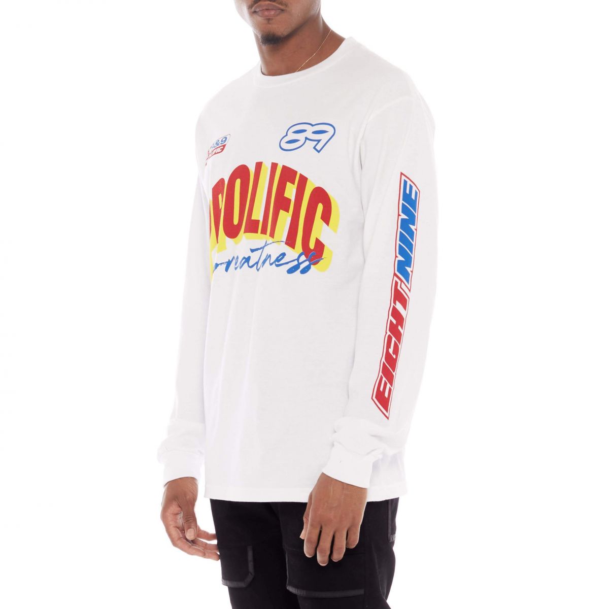 8&9 MFG CO Prolific Long Sleeve Racing T Shirt White LSPROWHT - Karmaloop