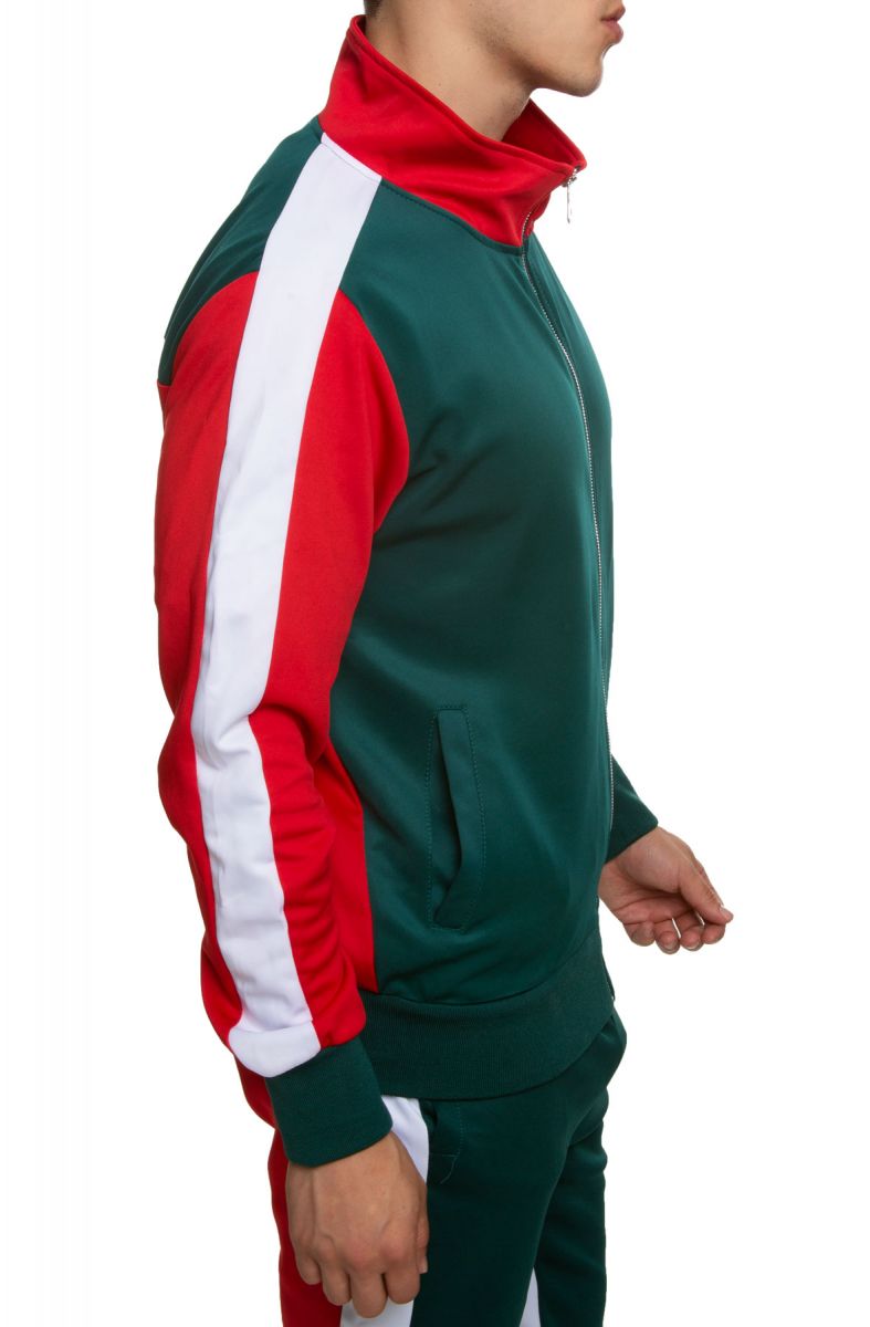 E STREET Green and Red Track Jacket with a White Stripe TP-01 - Karmaloop