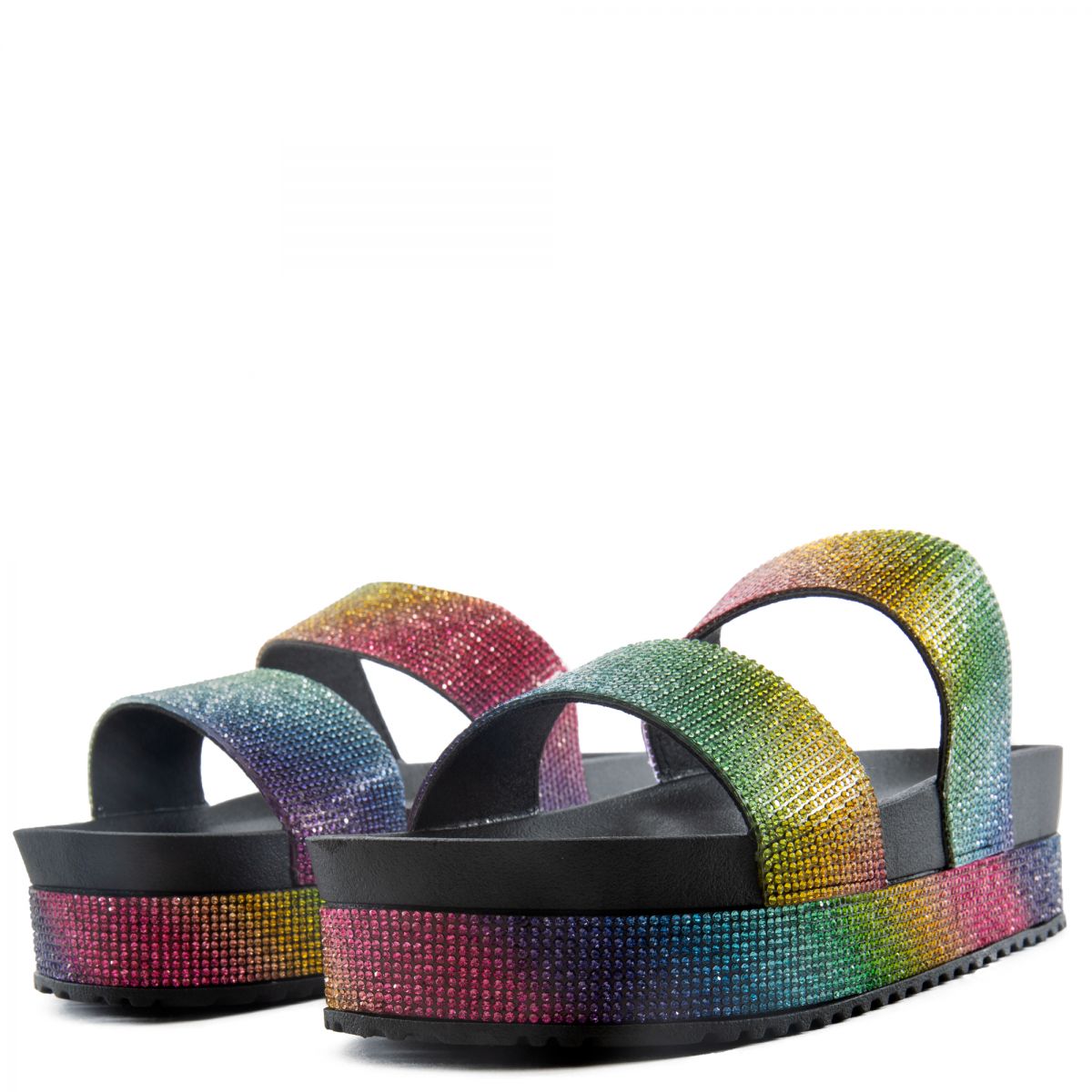 LILIANAS SHOES Buffy-1 Rhinestone Band Platform Slides BUFFY-1-MLT ...