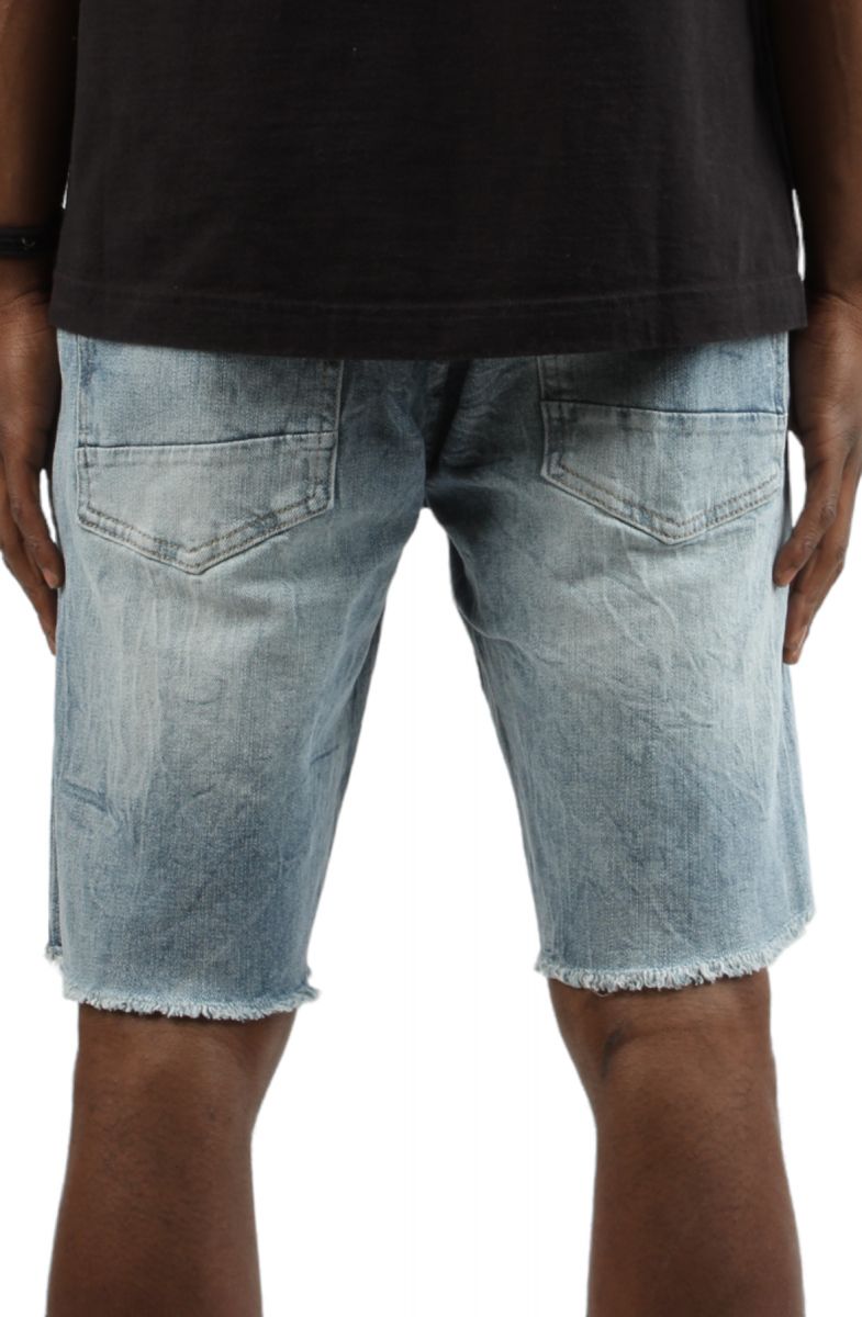 SMOKE RISE Distressed Rip & Repair Denim Shorts JS21121SKZ-CBLU - Karmaloop