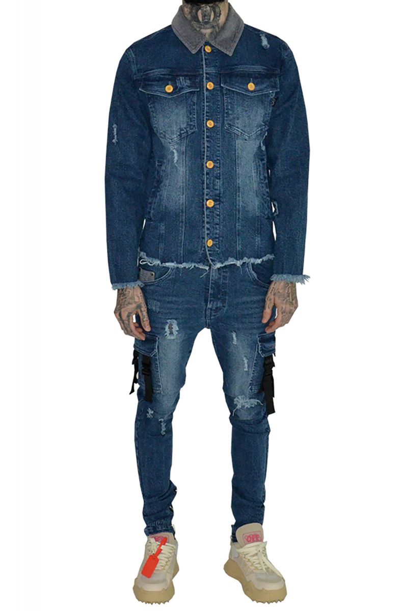 THE HIDEOUT CLOTHING Blessed Denim Jacket (Cloud Grey/Dark Wash) HO20 ...
