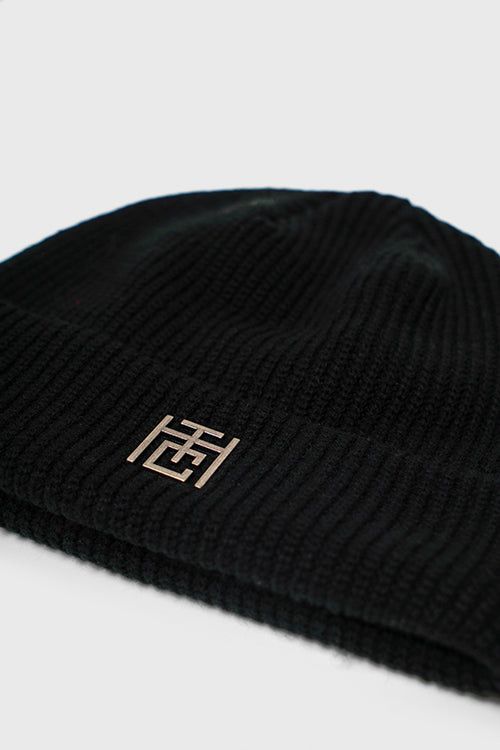THE HIDEOUT CLOTHING Emblem Ribbed Fisherman Beanie THC-EM-OB-BLACK ...