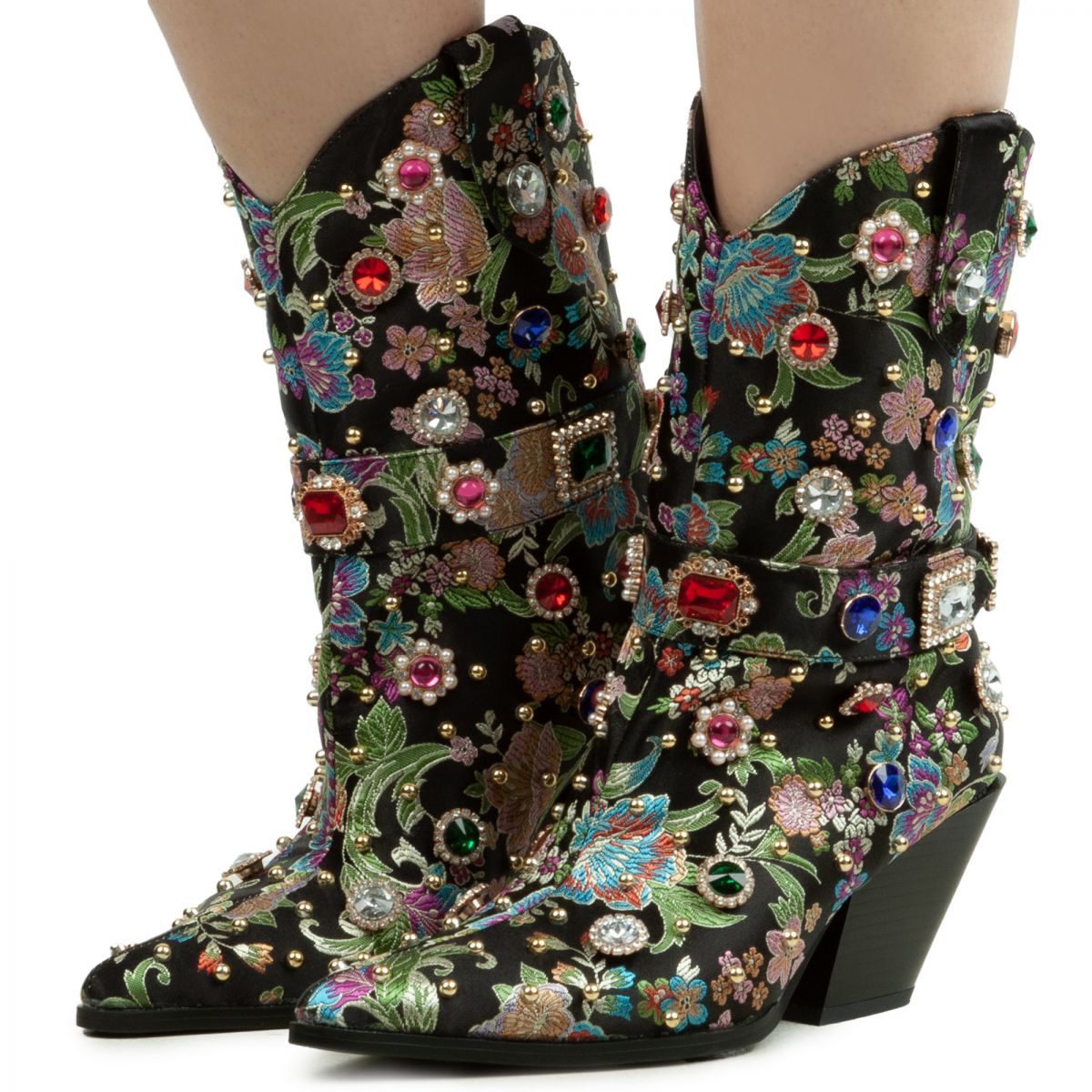 AZALEA WANG Floral Western Boot DILIGENT-BLK - Karmaloop