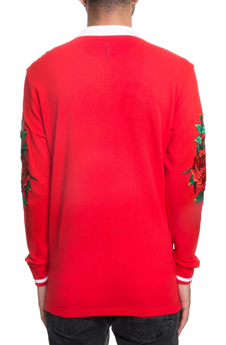 REASON The Tigers Rugby Long Sleeve Polo Shirt in RED T9-49-RED - Karmaloop