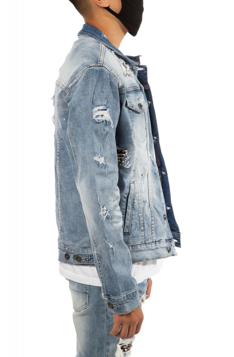 SMOKE RISE Studded Denim Jacket JJ20636HBLUE - Karmaloop