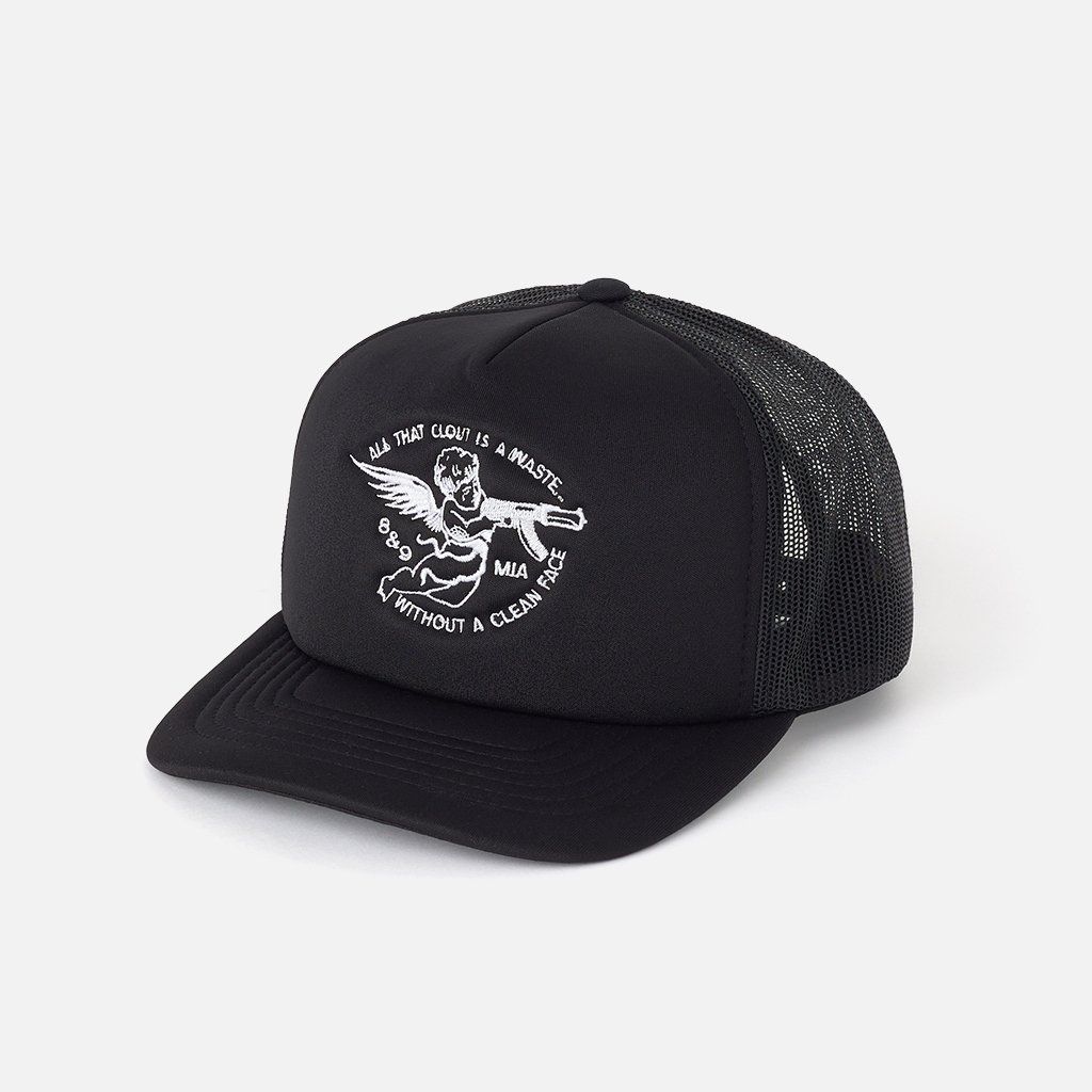 8&9 MFG CO Clout Angel Trucker Hat Black 8A9-B35641-BLACK - Karmaloop