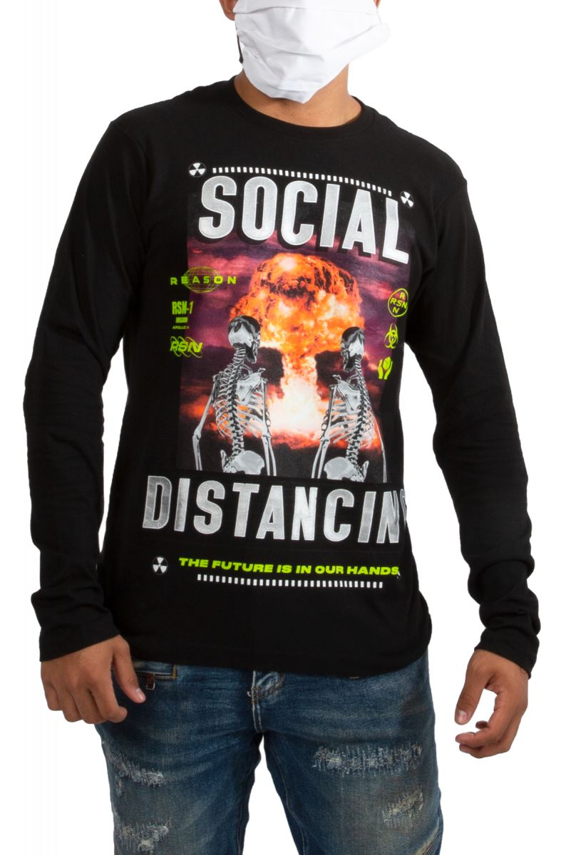 REASON Social Distance Long Sleeve Tee CV-T08-BLK - Karmaloop