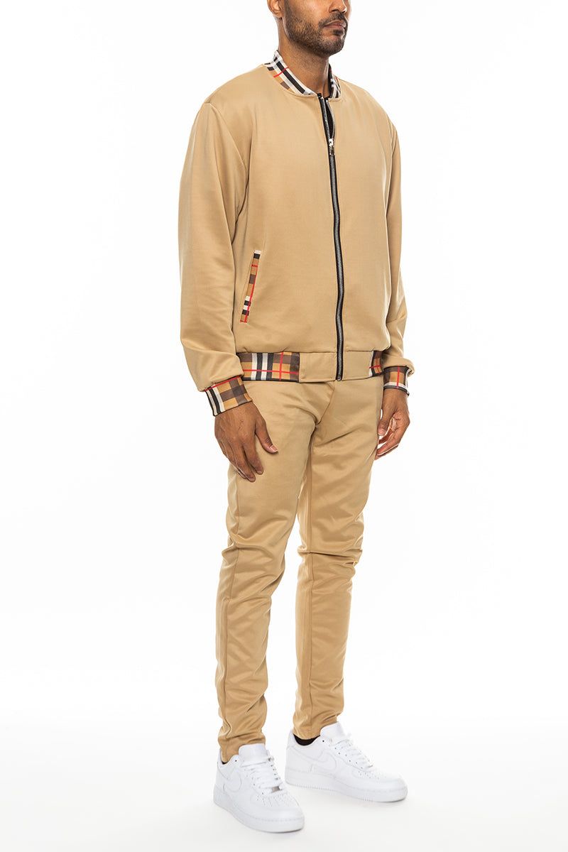 WEIV Checkered Detail Track Jacket Set MEP-EMJ4102-KH - Karmaloop