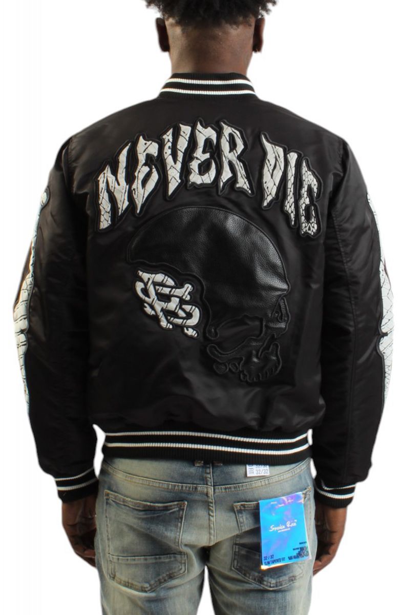SMOKE RISE Stadium Satin Jacket OH24683SK-BLK - Karmaloop