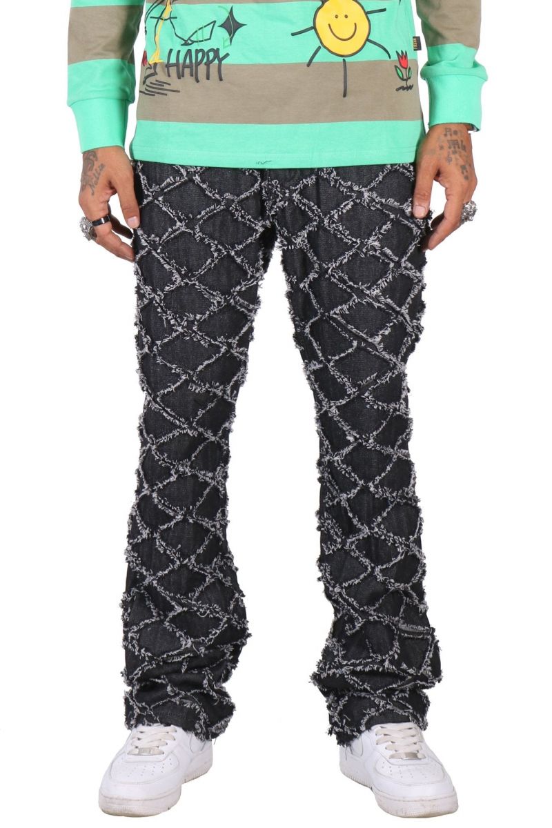 KLEEP ACE Men's premium rip&repair flare stacked fit quilted denim pants KP-4465-ACE - Karmaloop