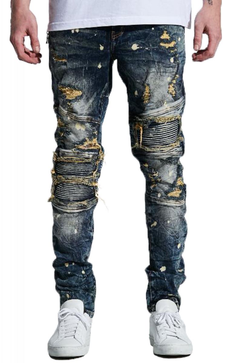 EMBELLISH Morrison Biker Crushed and Crinkle Denim in Stone Wash ...