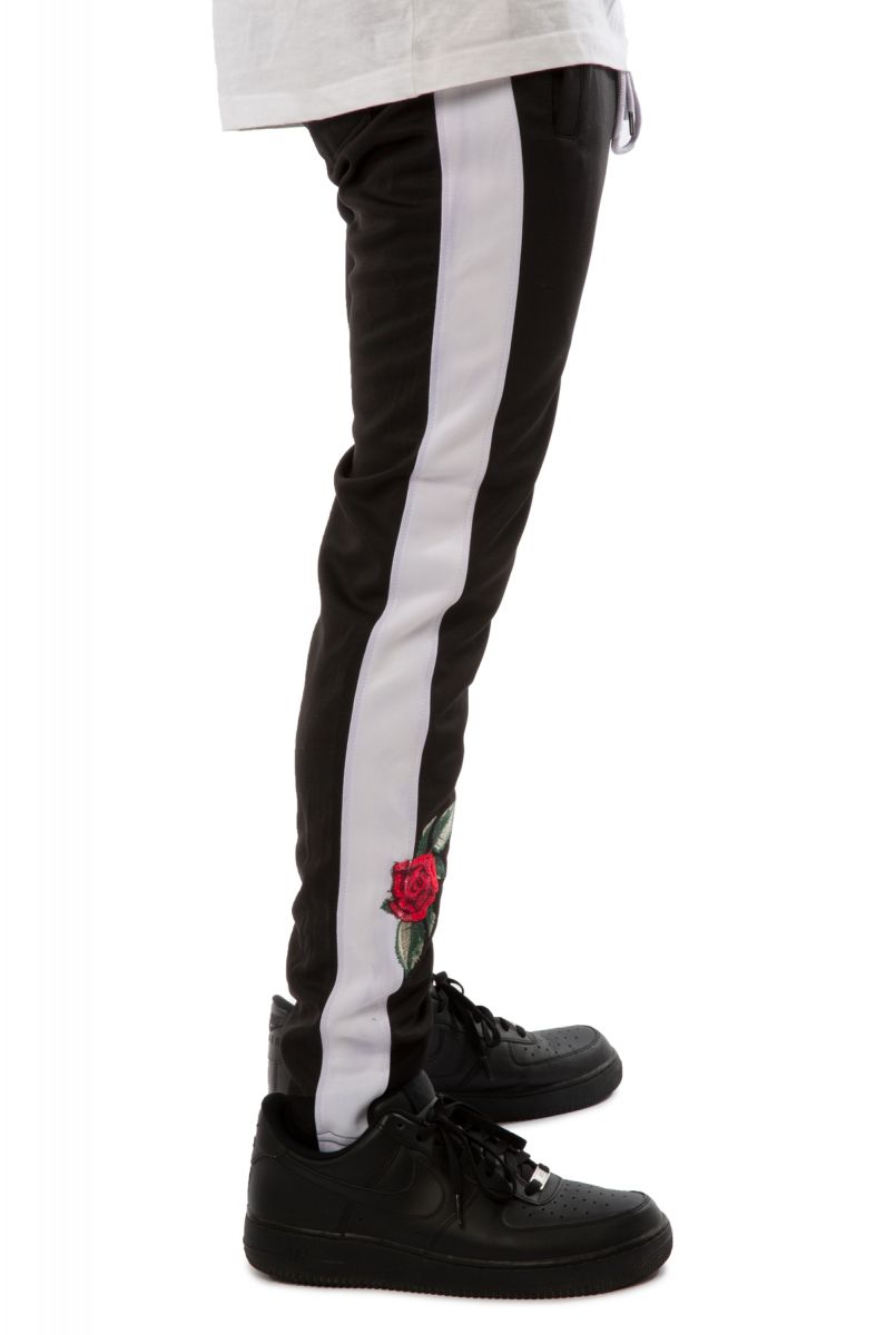 BLEECKER AND MERCER Rose Stripe Floral Track Pants P877-BLK - Karmaloop
