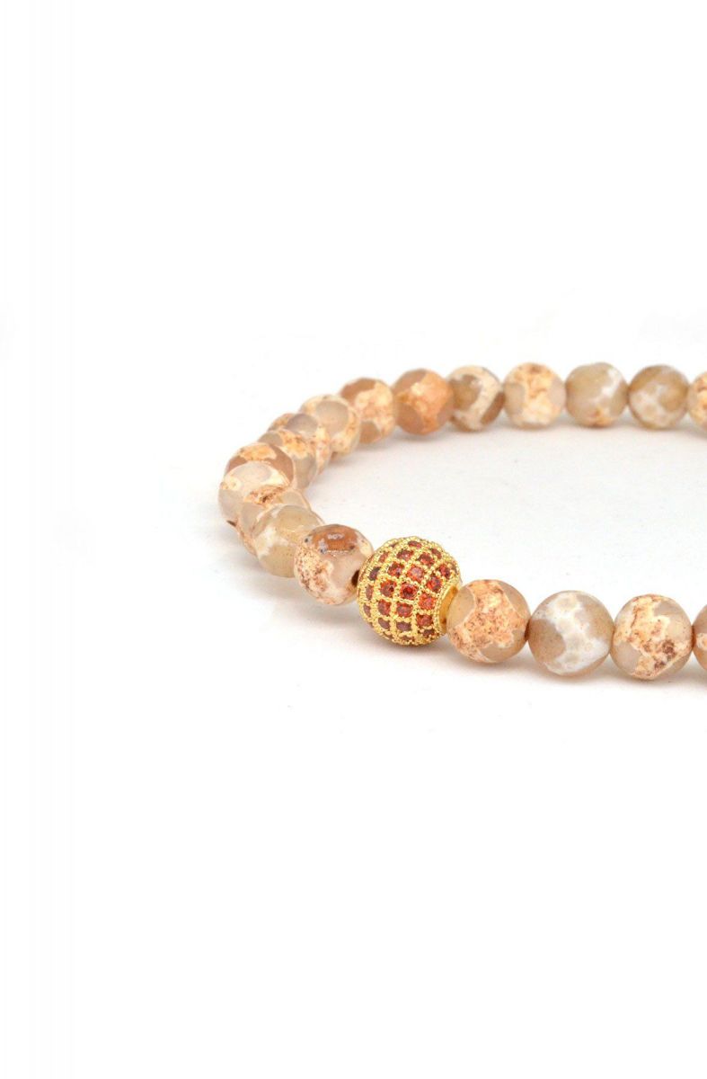 SPOILED PEASANTS Cream Agate + Orange Cubic Zirconia Accent Men's ...