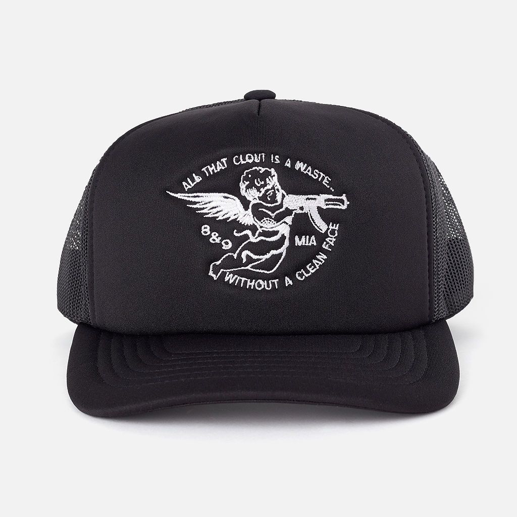 8&9 MFG CO Clout Angel Trucker Hat Black 8A9-B35641-BLACK - Karmaloop
