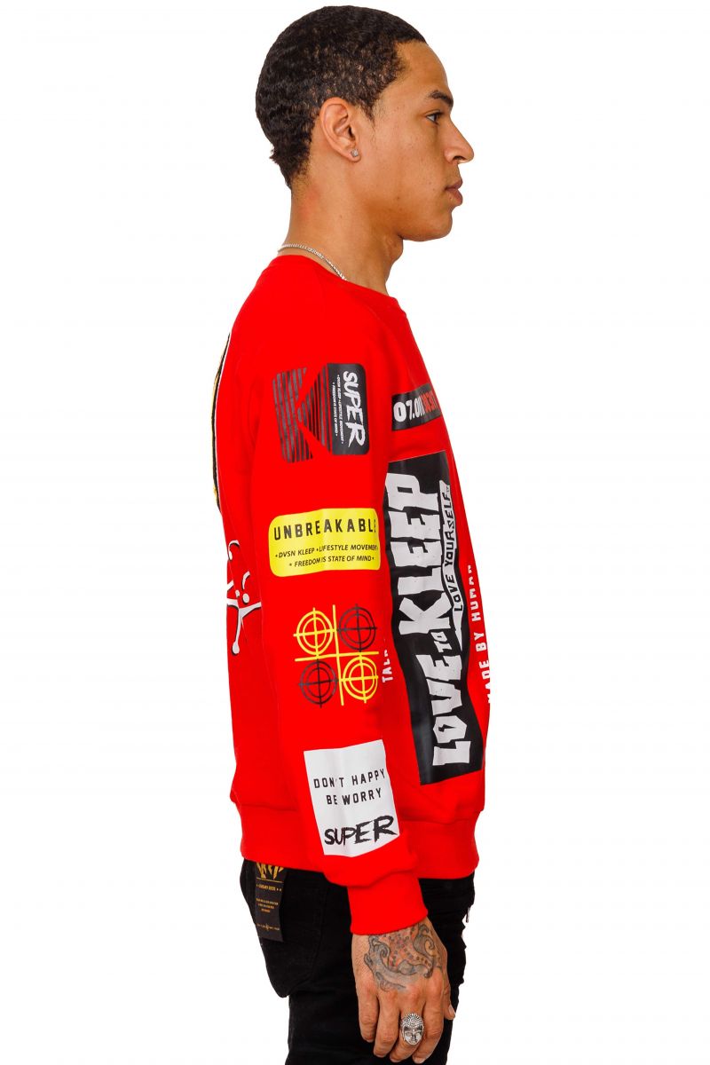 KLEEP AKAKO Men's graphic print cotton red french terry pullover ...