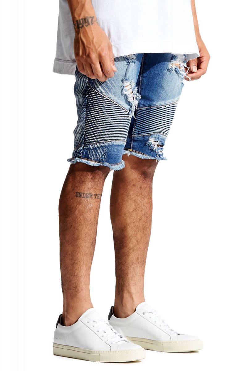 EMBELLISH The Wright Distressed Shorts in Stone Wash Blue EMBQS-SMR18-4 ...
