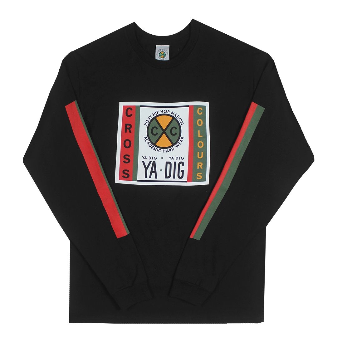 CROSS COLOURS Label Logo L/S T-Shirt - Black C11317LBS-BLK - Karmaloop