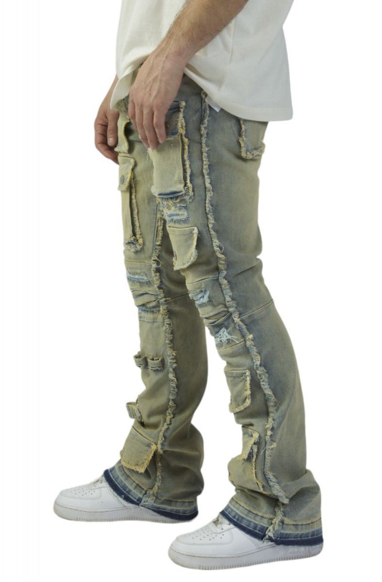 FIRST ROW Utility Cargo Stacked Jeans FRP3011-LST - Karmaloop