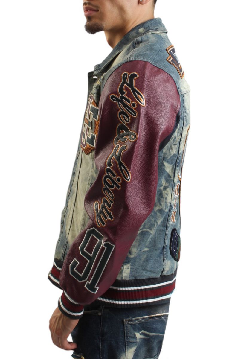 SMOKE RISE Varsity Patch Denim Jacket JJ24545SK-ALLEY - Karmaloop