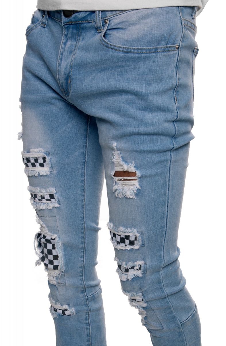 COOPER 9 505 Denim Check Retro Jeans in Blue 1950524 - Karmaloop