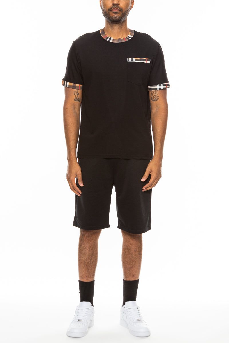 WEIV Checkered Detail Tshirt Short Set EMS-EMT4102-BLK - Karmaloop