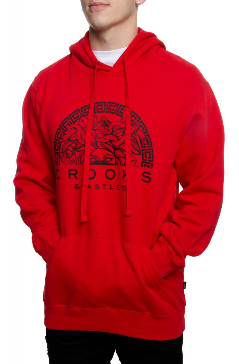 CROOKS AND CASTLES Grecco Half Medusa Hoodie QS190172-RED - PLNDR