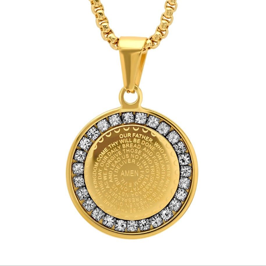HMY JEWELRY Our Father Prayer Round Pendant With Simulated Diamonds 821 ...