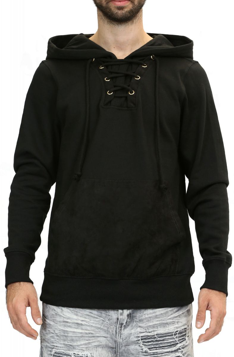 Suede Pocket Hoodie in Black