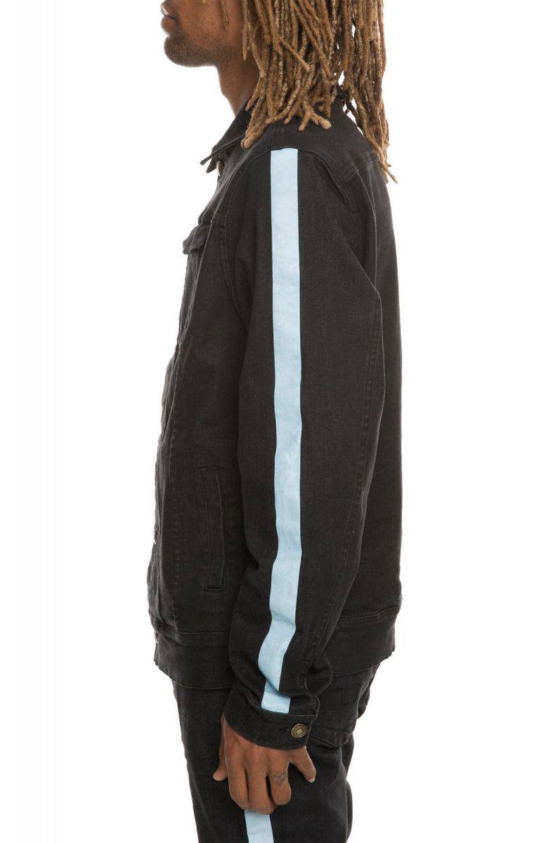 PINK DOLPHIN The Stripe Denim Trucker Jacket in Black PS21805SDJBL ...