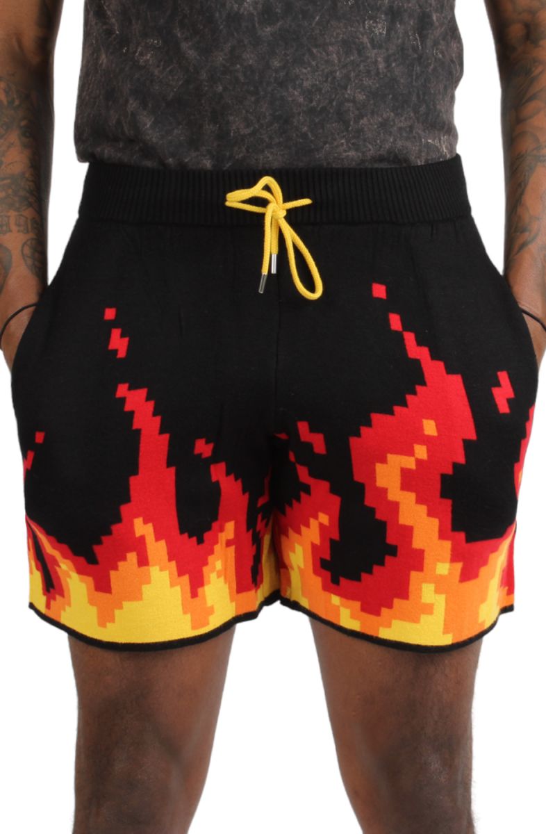 REBEL MINDS Knitted Flame Shorts 131-982-BLK - Karmaloop