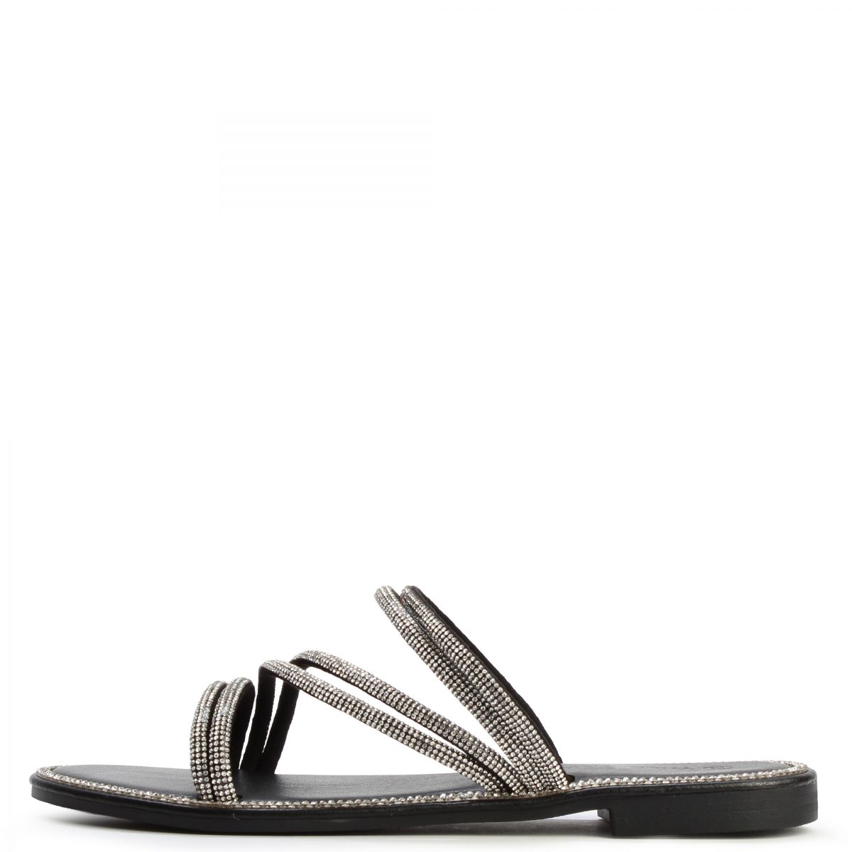 SOLE LA VIE Jaydra-01 Flat Rhinestone Sandal JAYDRA-01-BKSV - Karmaloop